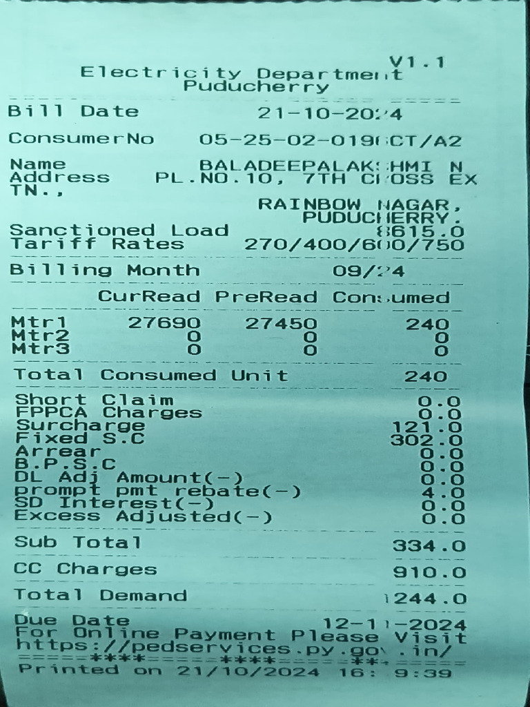 Electricity Bill September | PDF | Finance & Money Management