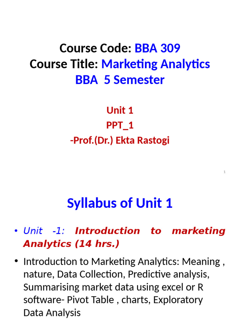 BBA309_Unit1_ | PDF | Analytics | Data Analysis