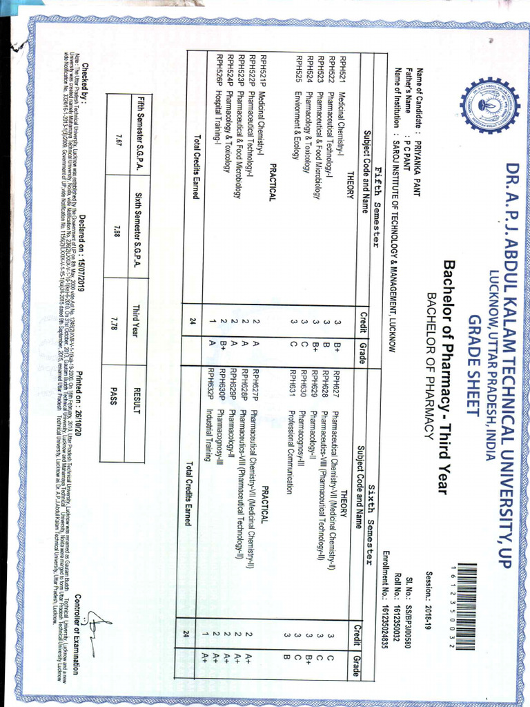3 RD Year Marksheet | PDF