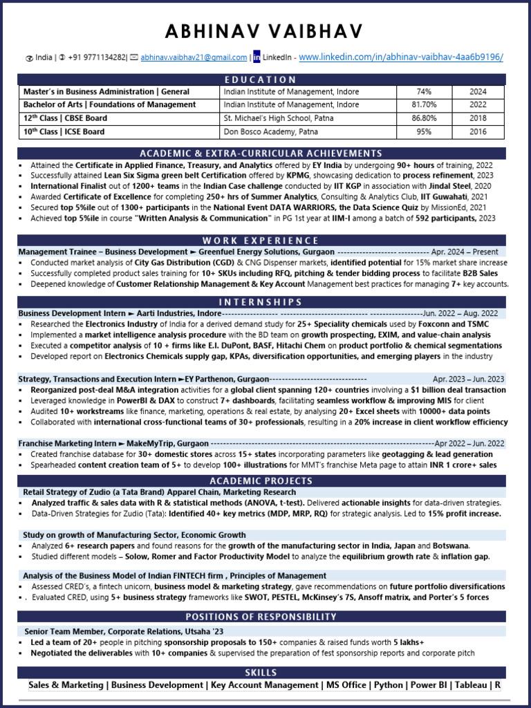Abhinav Vaibhav-Resume | PDF | Business | Business Intelligence