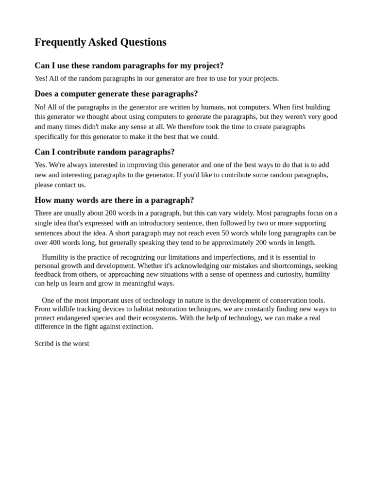 Frequently Asked Questions: Can I Use These Random Paragraphs For My Project? Does A Computer ...