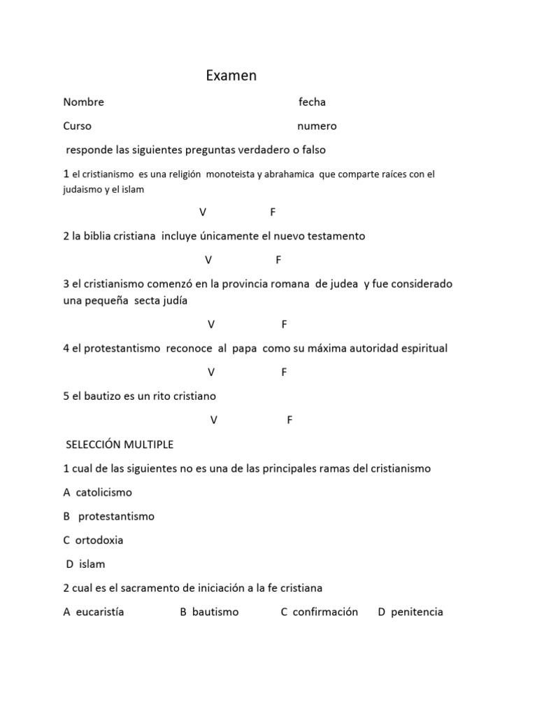 Examen de Religon El Cristianismo | PDF