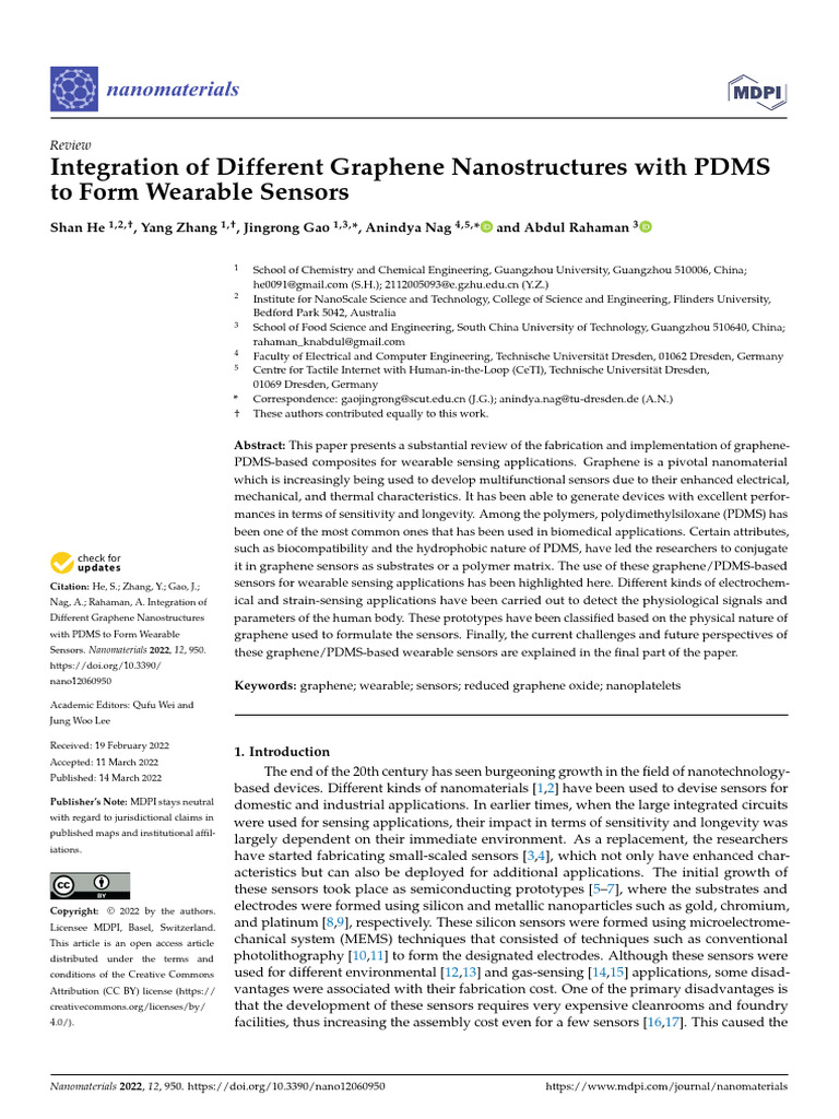 Nanomaterials 12 00950 v2 | PDF | Graphene | Nanomaterials