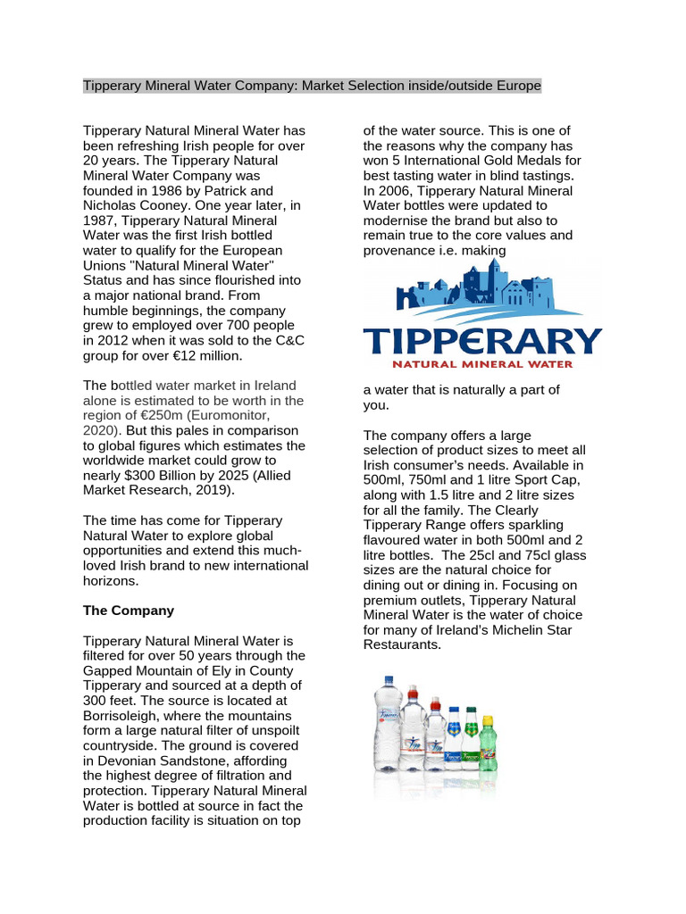 Tipperary Natural Mineral Water Case Study - 2020 | PDF | Bottled Water