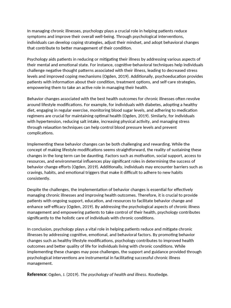 Learning Journal Unit-6 PSYC-1111-01 UoPeople | PDF | Chronic Condition ...