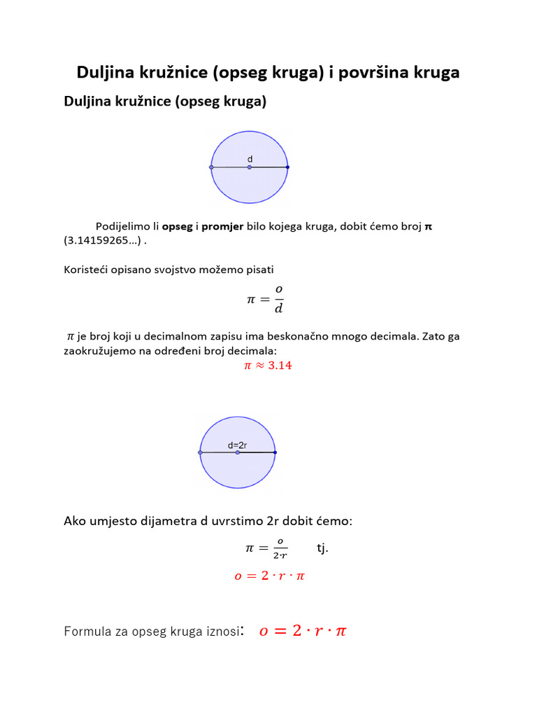 Opseg I Povrina Kruga | PDF