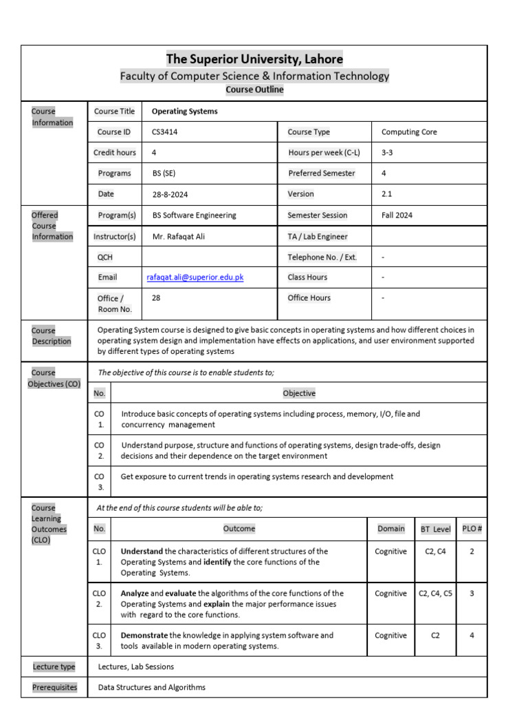 Operating Systems-Course Outline | PDF | Operating System | Scheduling (Computing)