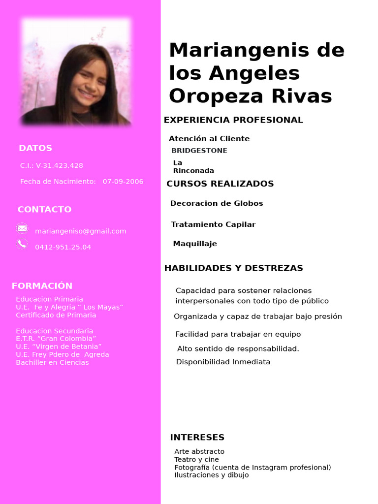 Curriculum Vitae de Mariangenis Oropeza | PDF