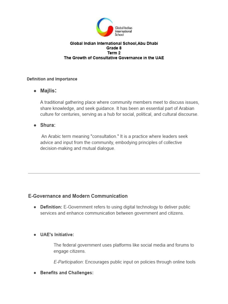 MSCS - Term 2 The Growth of Consultative Governance in The UAE | PDF ...