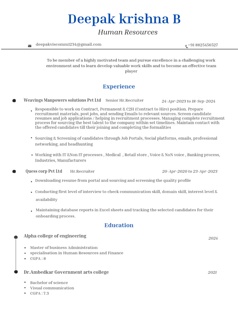 Deepak Krishna MBA HR PDF | PDF | Recruitment | Human Resources