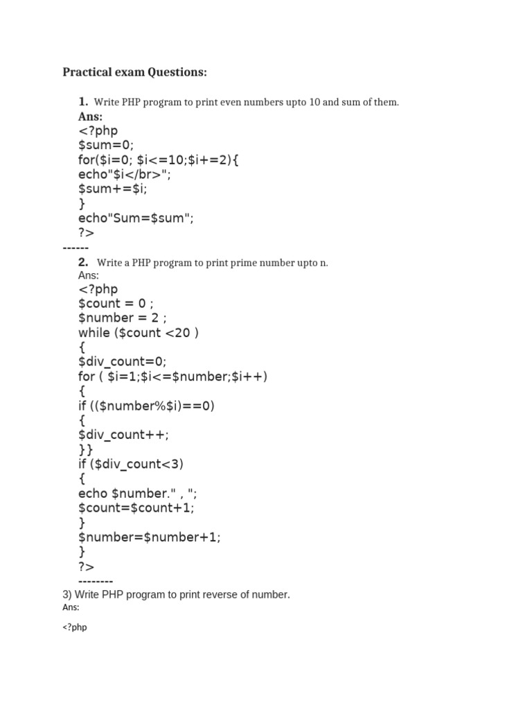 Practical Exam Questions | PDF | Parameter (Computer Programming) | Php