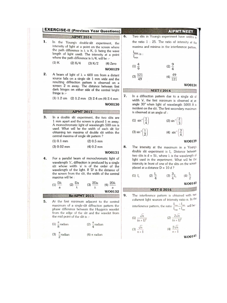 Wave Optics Worksheet 2 | PDF
