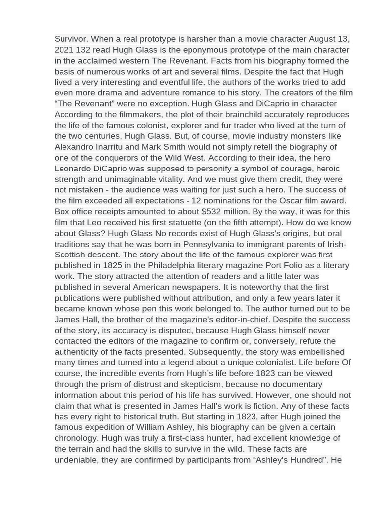 Hugh Glass: The Real Revenant | PDF