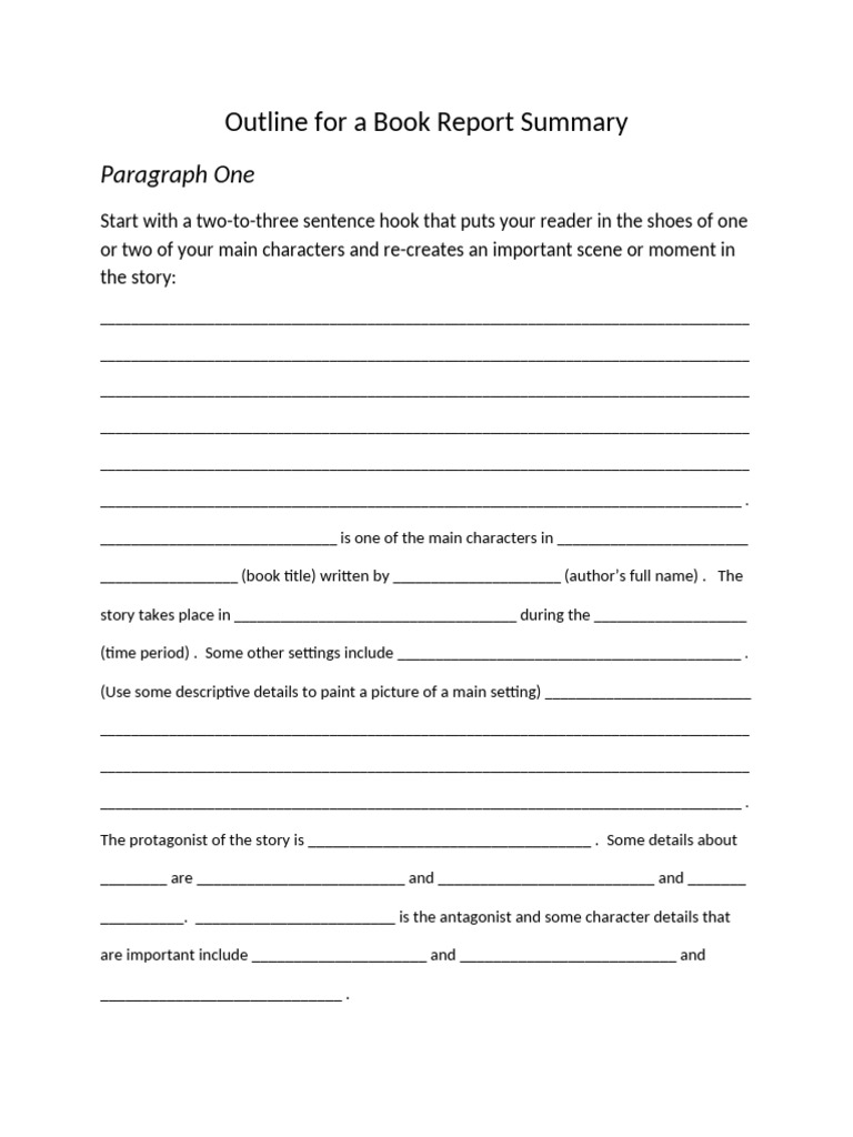 Book Report Summary Outline | PDF | Plot (Narrative)
