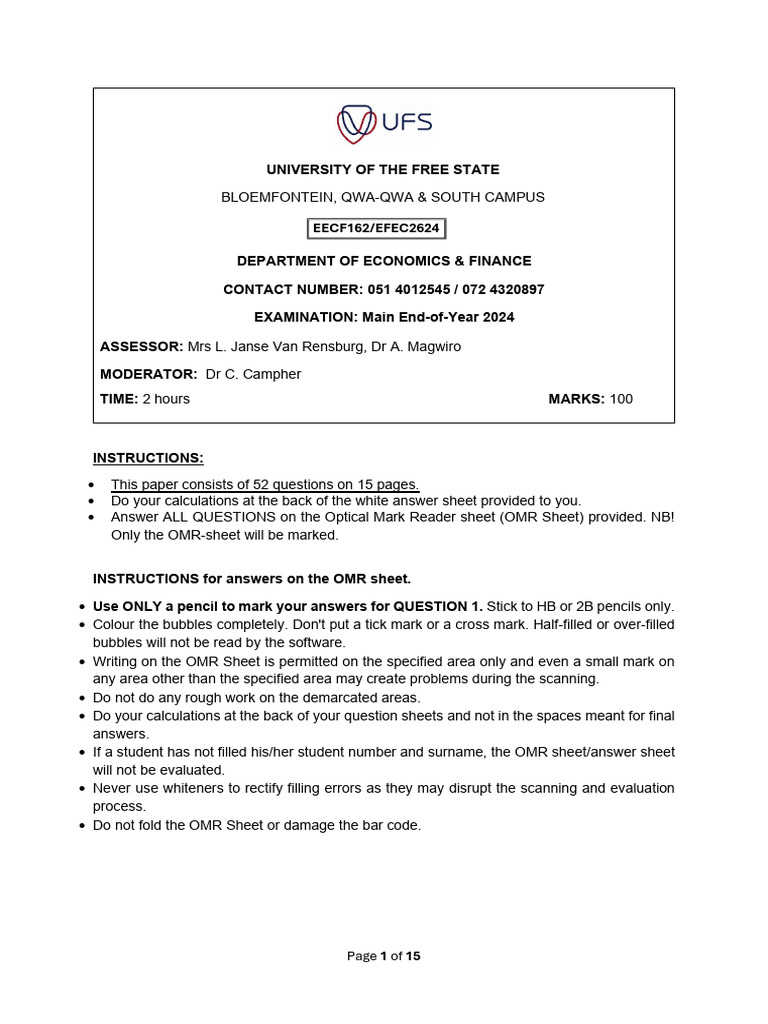 EECF1624 EXAM Memo Moderated | PDF | Inflation | Currency Appreciation ...