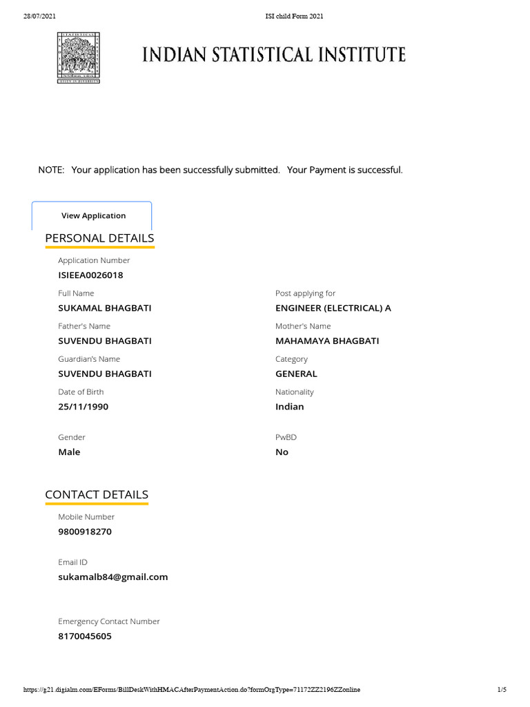 ISI Child Form Submission 2021 | PDF