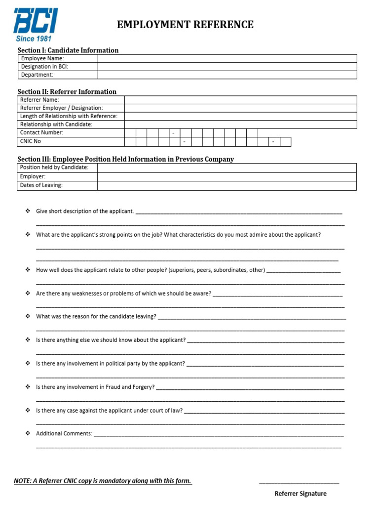 Employment Reference Form - 2 | PDF | Career & Growth | Business