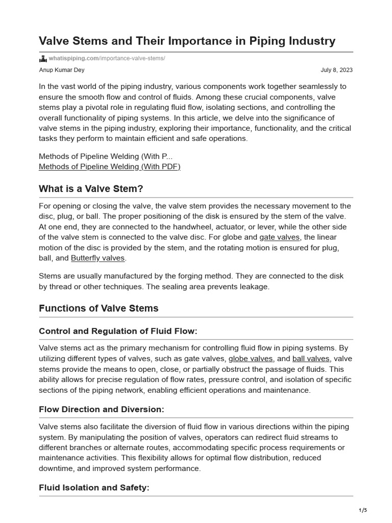 Valve Stems and Their Importance in Piping Industry | PDF | Valve ...