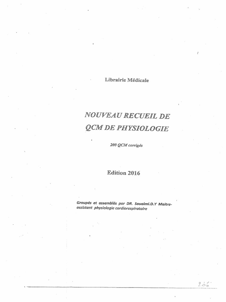 200 QCM PHYSIOLOGIE DR SOUALMI (Edition 2016) | PDF