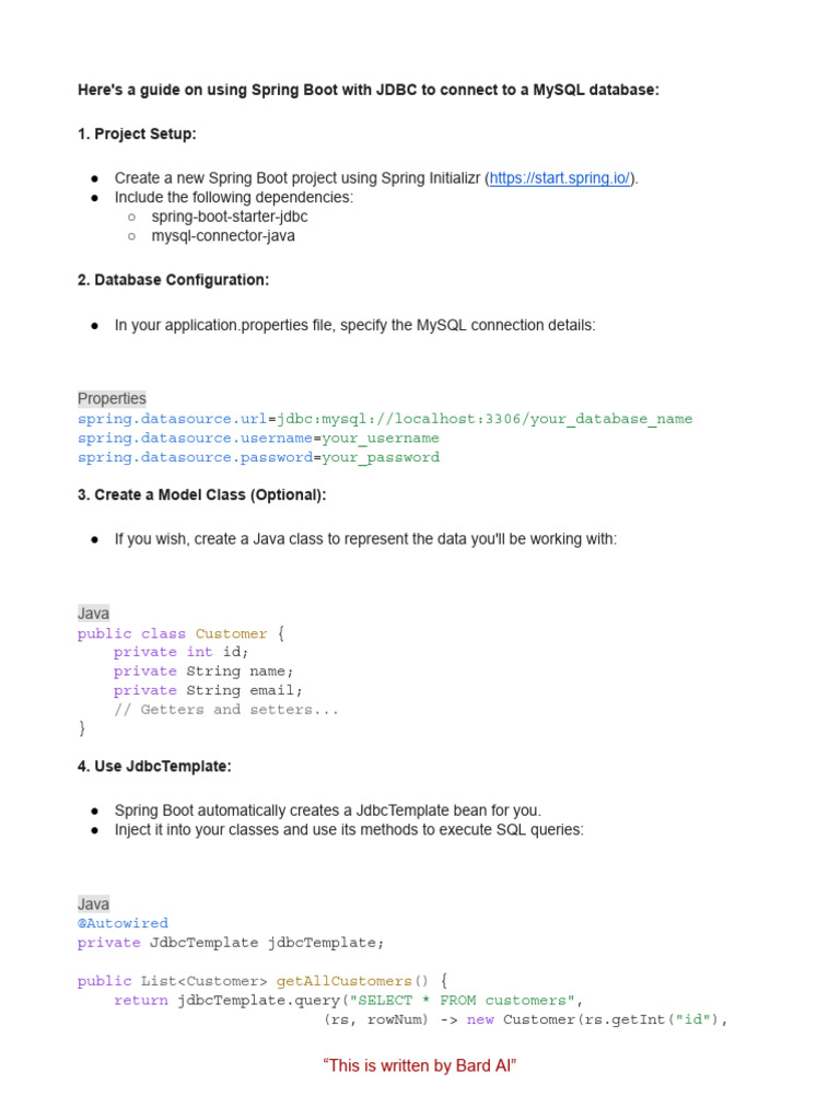 Spring Boot With JDBC and MySQL | PDF