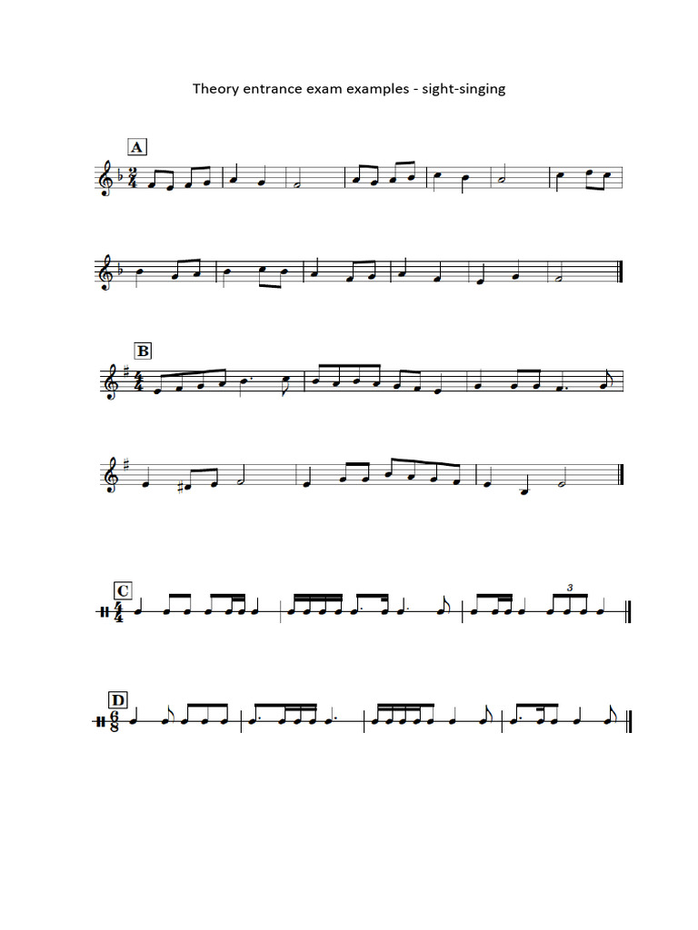 Theory Entrance Exam Examples - Sight-Singing | PDF