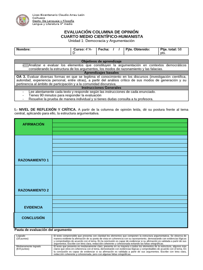 Esquema de Escritura Columna de Opinion | PDF | Evidencia | Cognición