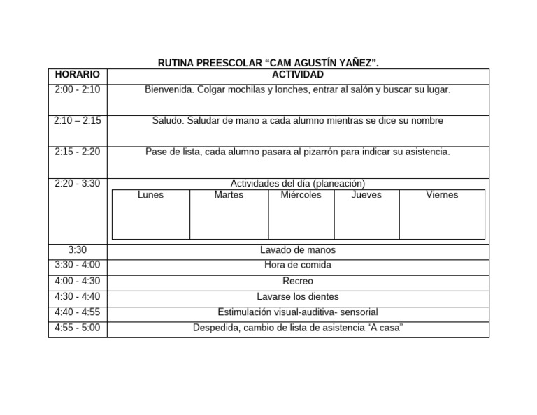 Rutina Preescolar | PDF