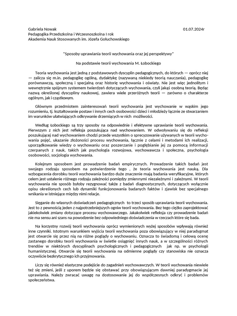Teoria Wychowania | PDF