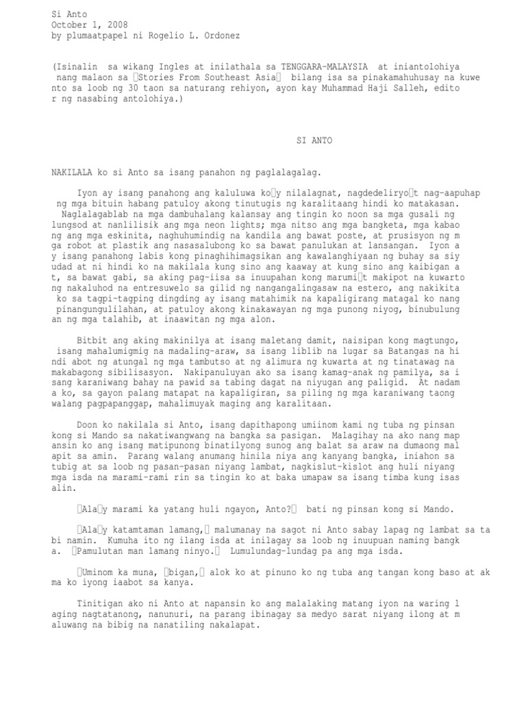 Si Anto Written by Rogelio L Ordonez | PDF