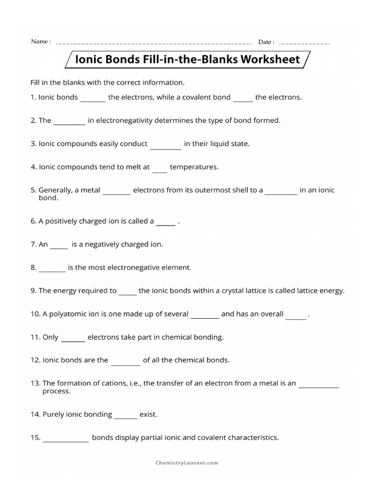 Ionic Bonding With Transition Metals Worksheet | PDF