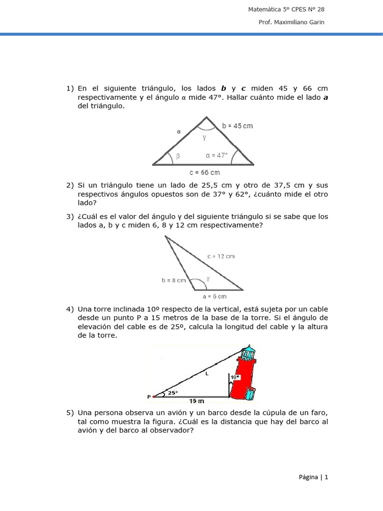 Actividades Del Teorema Del Seno y Del Coseno | PDF