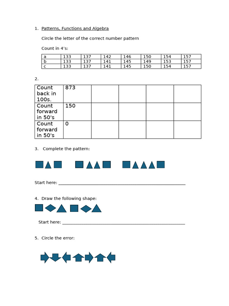 Patterns, Functions and Algebra | PDF | Teaching Methods & Materials ...