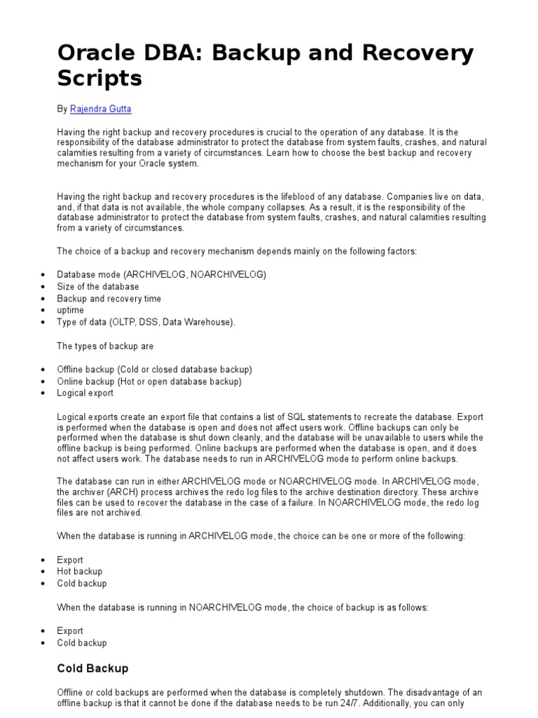 Oracle Dba Automation Scripts Pdf Backup Computer File