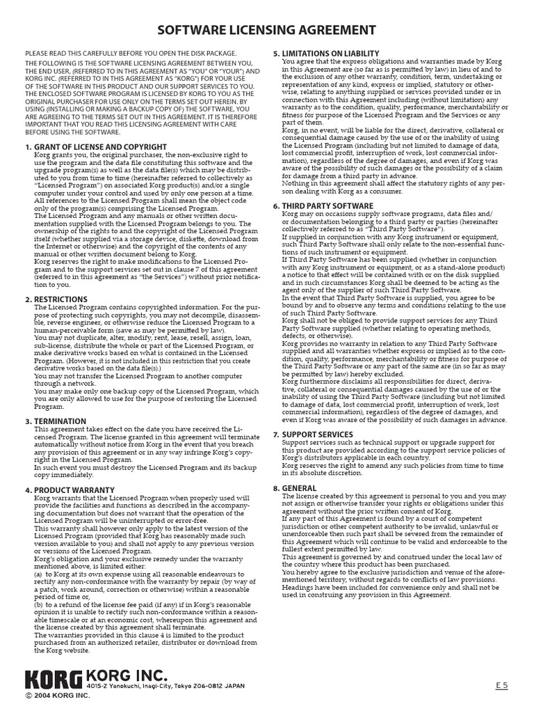 Agreement E5 | PDF | License | Copyright