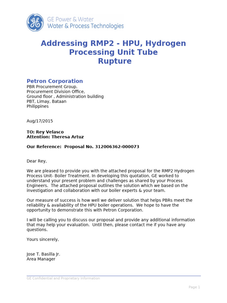 Petron RMP2-HPU Boiler Treatment Proposal Rev2 | PDF | Corrosion ...