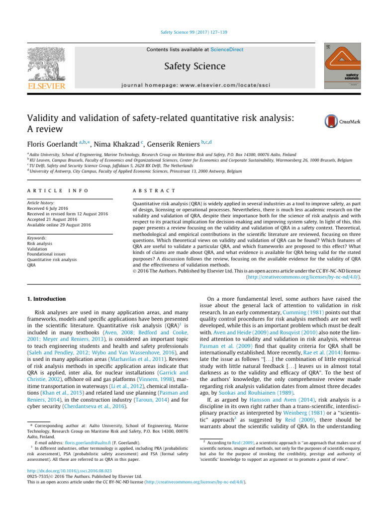 (2017) Validity and Validation of Safety Related Quantitative Risk Analysis A Review | PDF ...