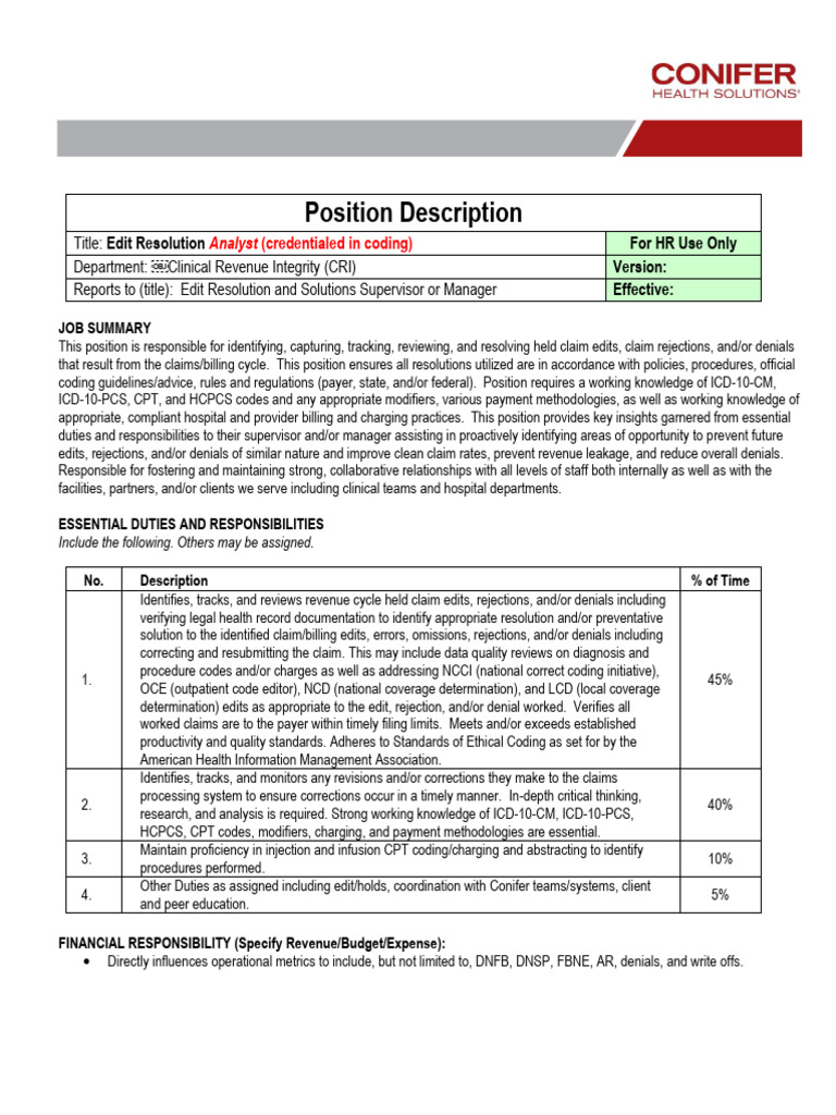 Edit Resolution Analyst Role | PDF | Electronic Health Record | Medical ...