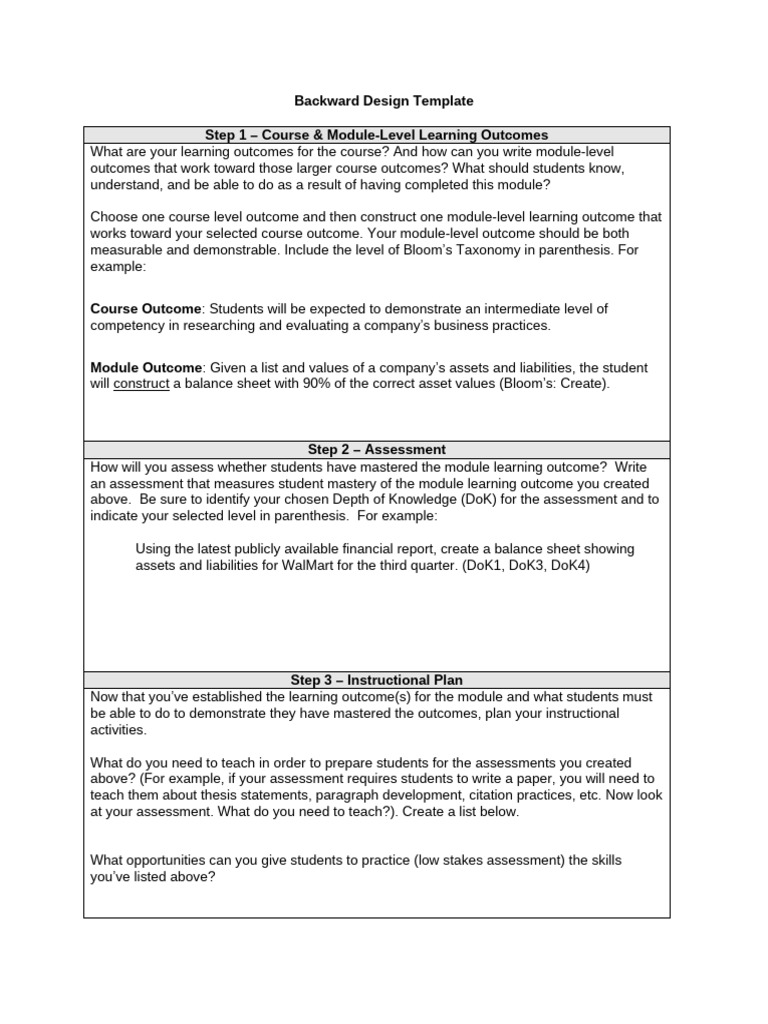 Backward Design Template | PDF | Cognition | Behavior Modification