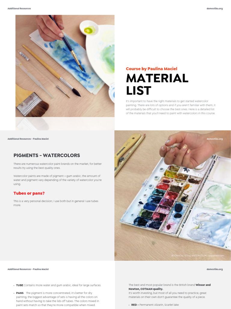 U1 - Material list - EN | PDF | Watercolor Painting | Pigment