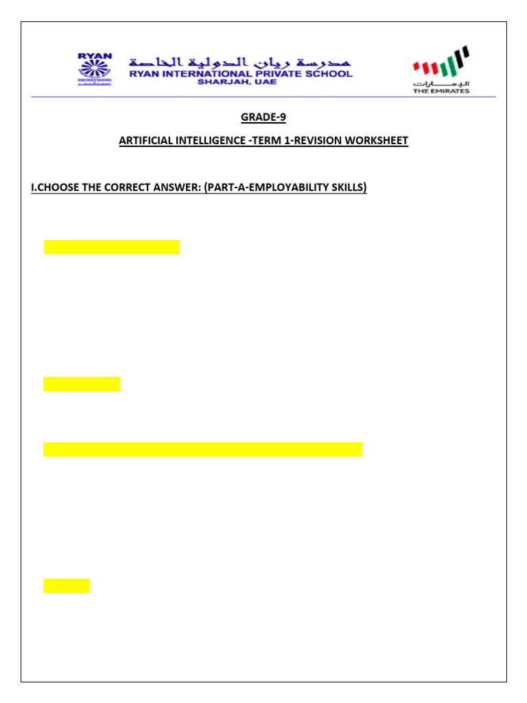 grade 9 AI revision worksheet | PDF | Artificial Intelligence ...