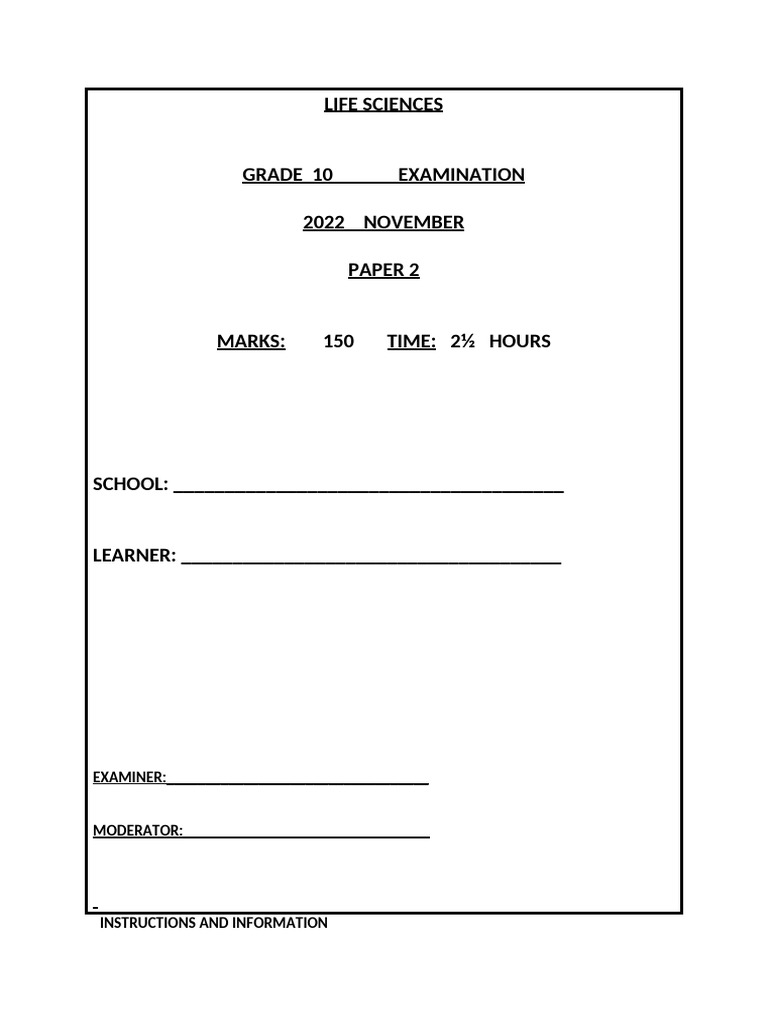Grade 10 Life Sciences Exam Paper 2022 | PDF | Heart | Heart Valve