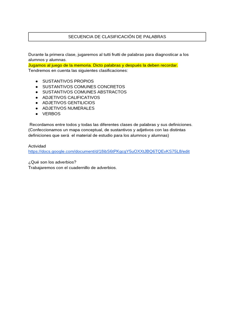Clasificación de Palabras en Clase | PDF