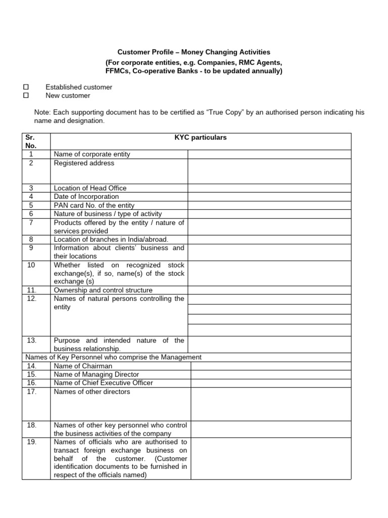 KYC Corporate form | PDF | Foreign Exchange Market | Business
