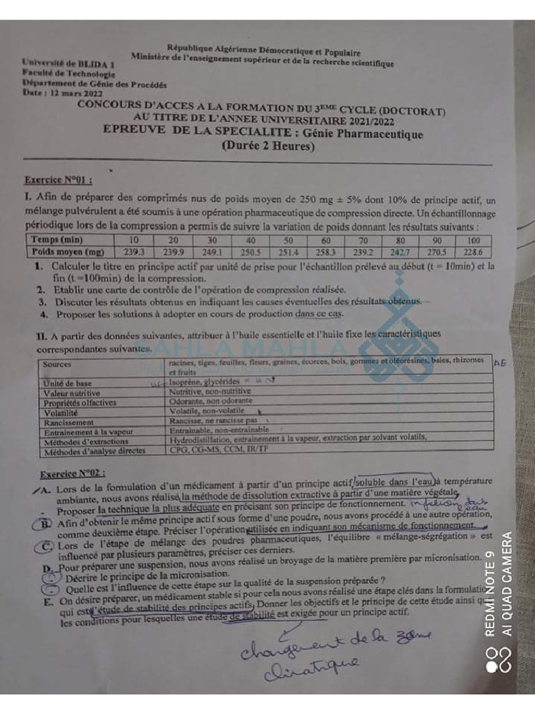 02 Sujets Des Concours D'accès Au Doctorat en Génie Des Procédés - Blida 2022 | PDF