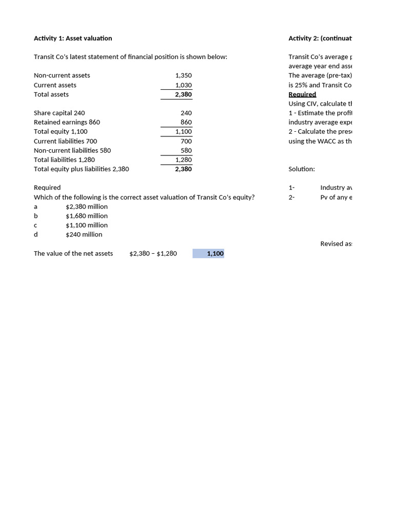 AFM WB CH 8 Activities | PDF | Valuation (Finance) | Price–Earnings Ratio