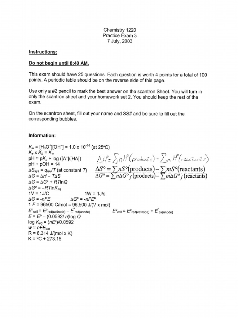 Practice Exam 3 Answer Key | PDF