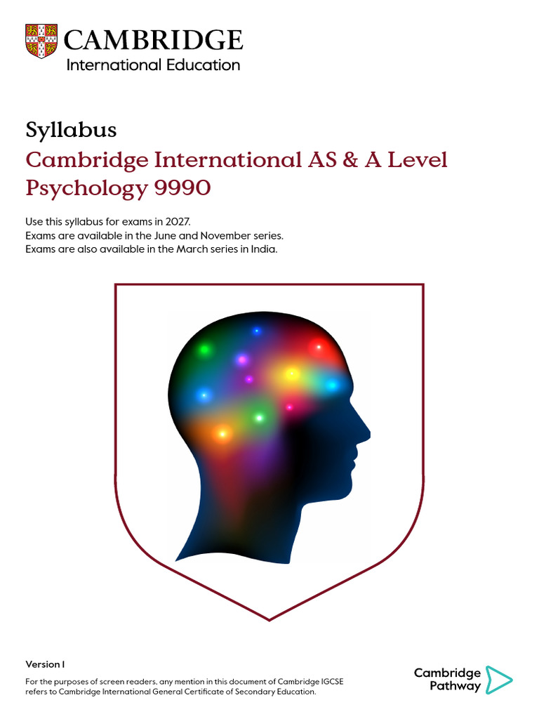 Syllabus: Cambridge International AS & A Level Psychology 9990 | PDF ...