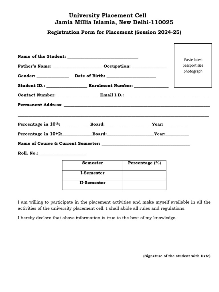 JMI Placement Registration 2024-25 | PDF