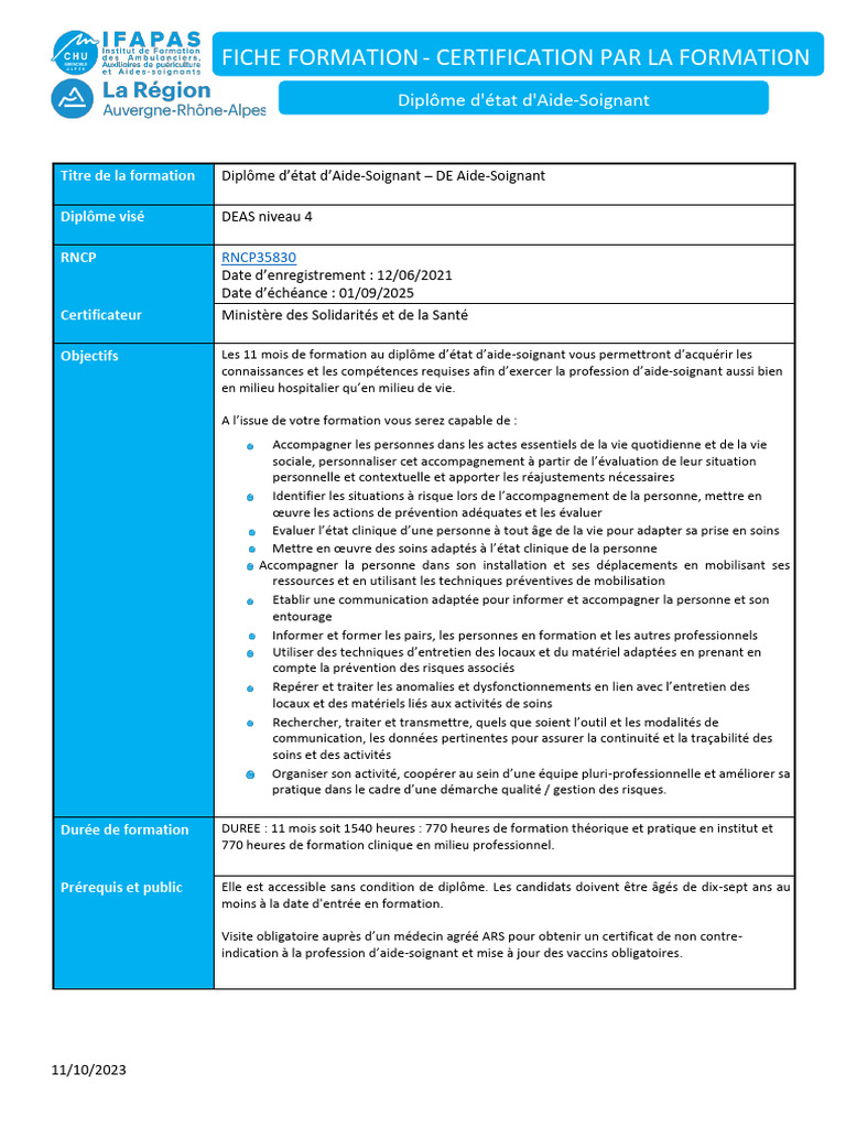 DEAS 2025 : Formation Aide-Soignant | PDF | Soins de santé