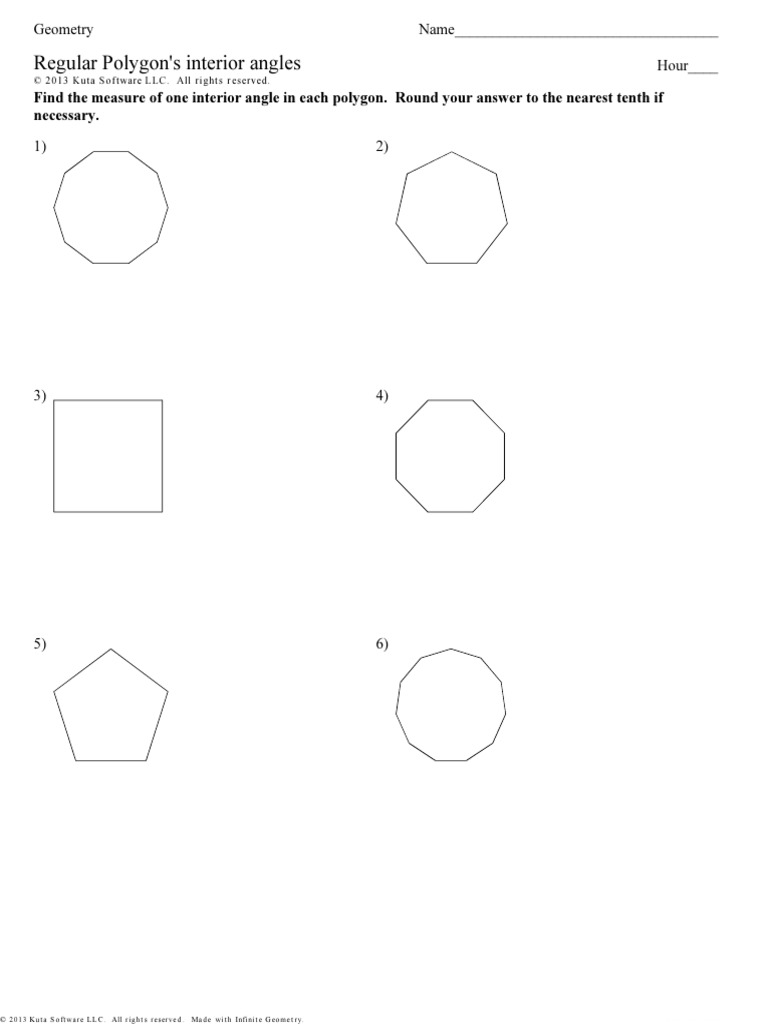 Regular Polygon Interior Angles Worksheet | PDF | Polygon | Angle